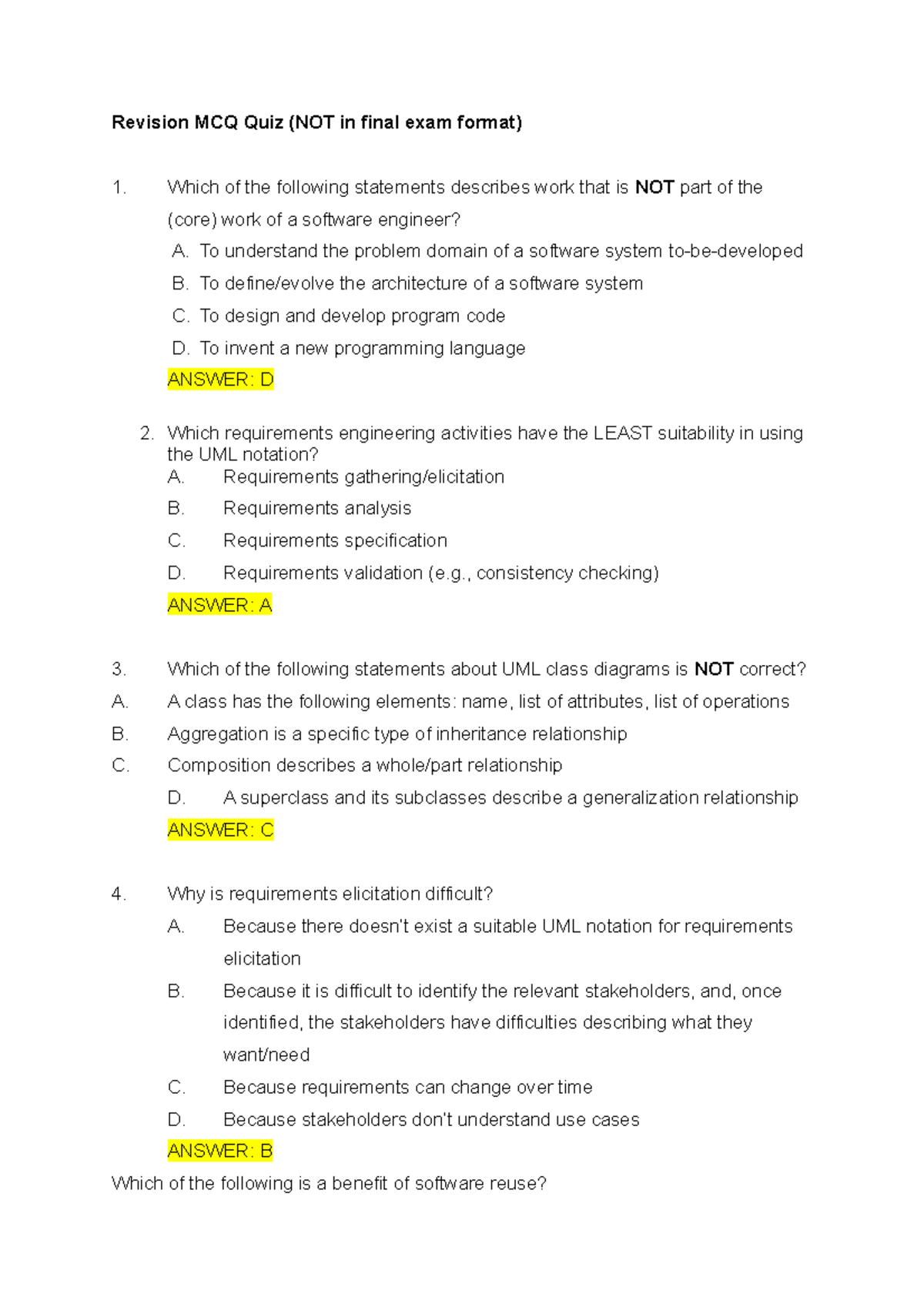 5. Revision MCQ Quiz (NOT in final exam format) - Revision MCQ Quiz ...