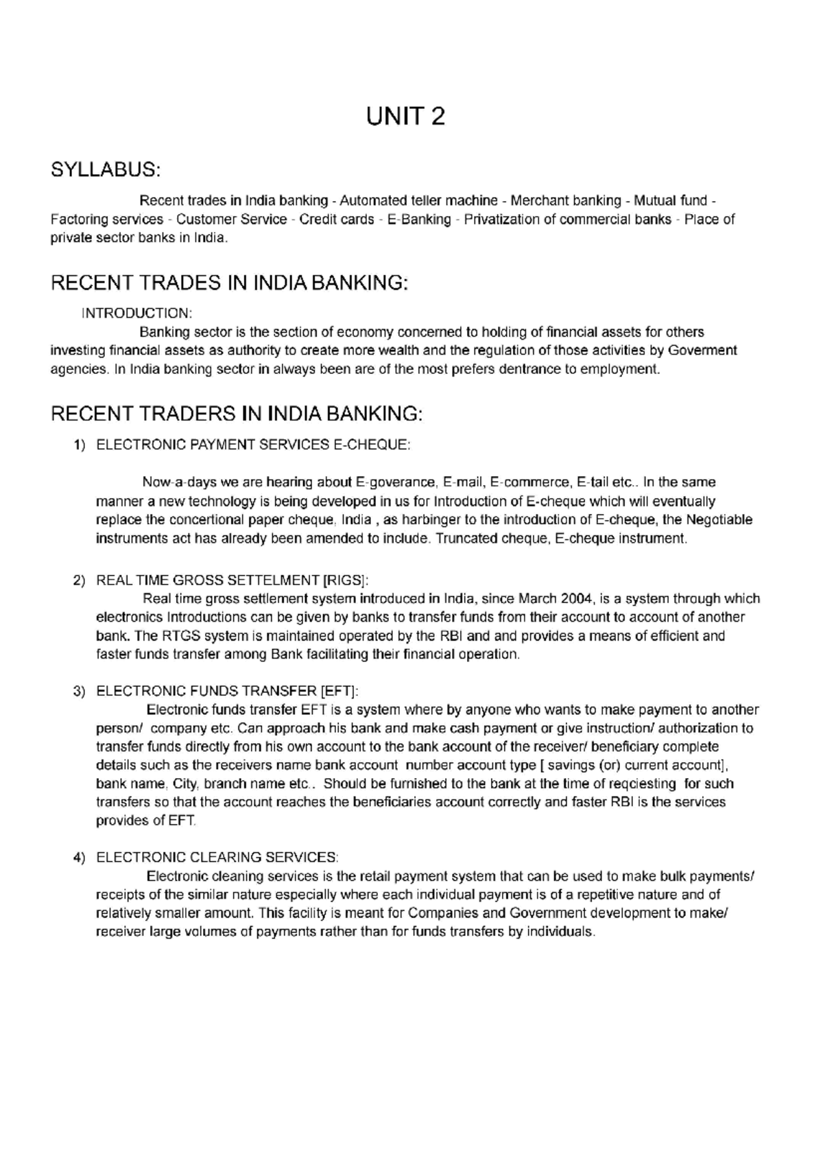 Banking Theory UNIT 2 - Bachelor of Computer Application - Studocu