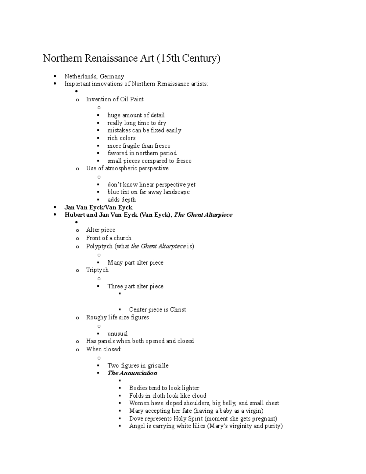 Northern Renaissance Art Notes - Northern Renaissance Art (15th Century ...
