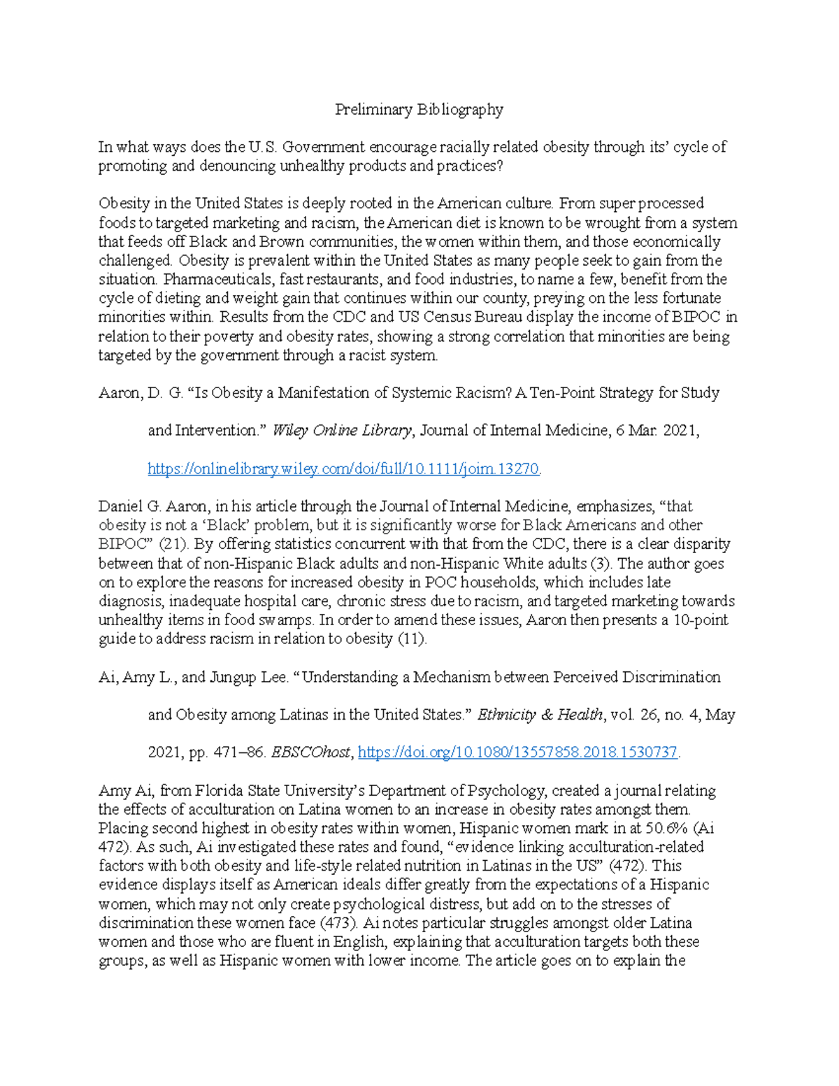 Preliminary Bibliography - Government encourage racially related ...