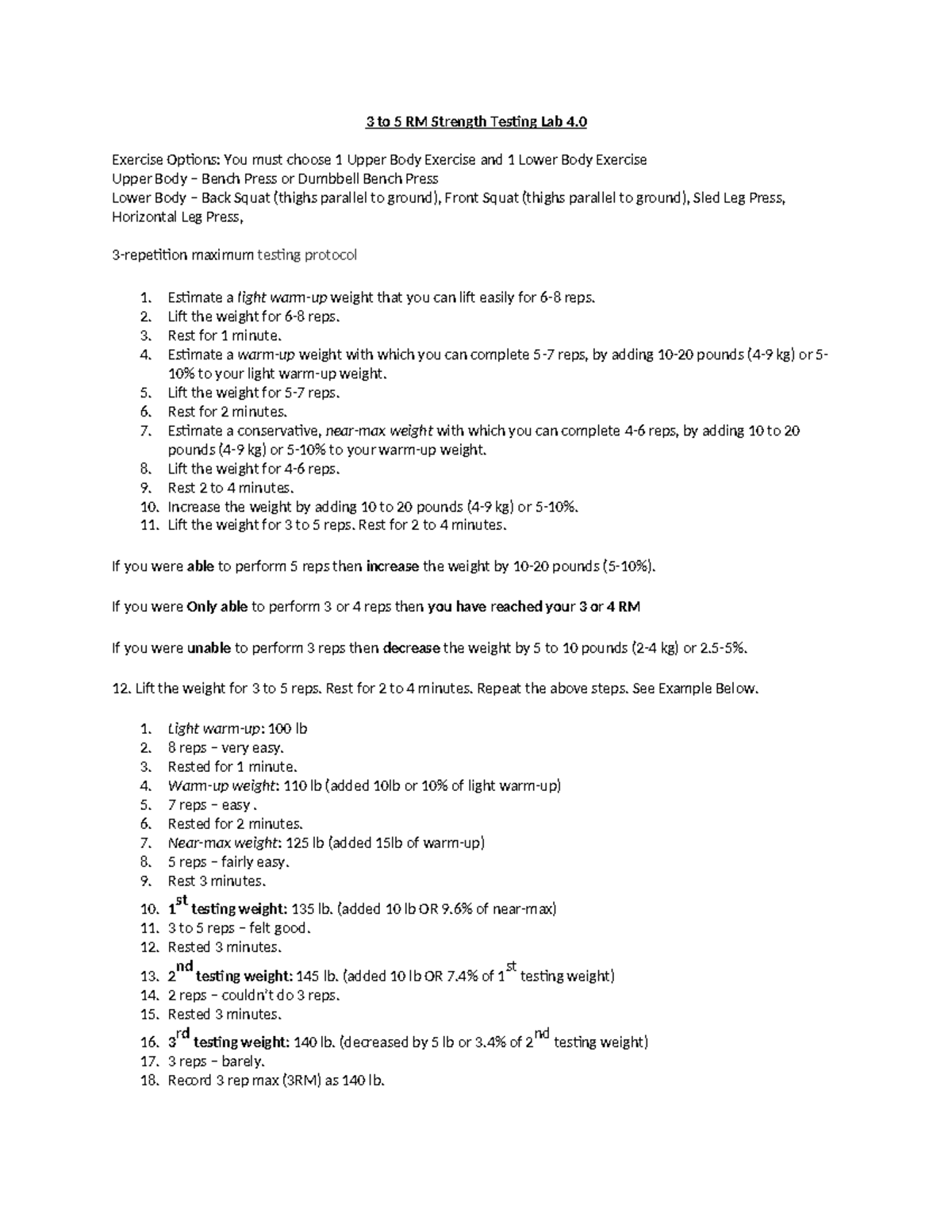 3 RM Strength Lab 4.0 Protocol & results - 3 to 5 RM Strength Testing ...
