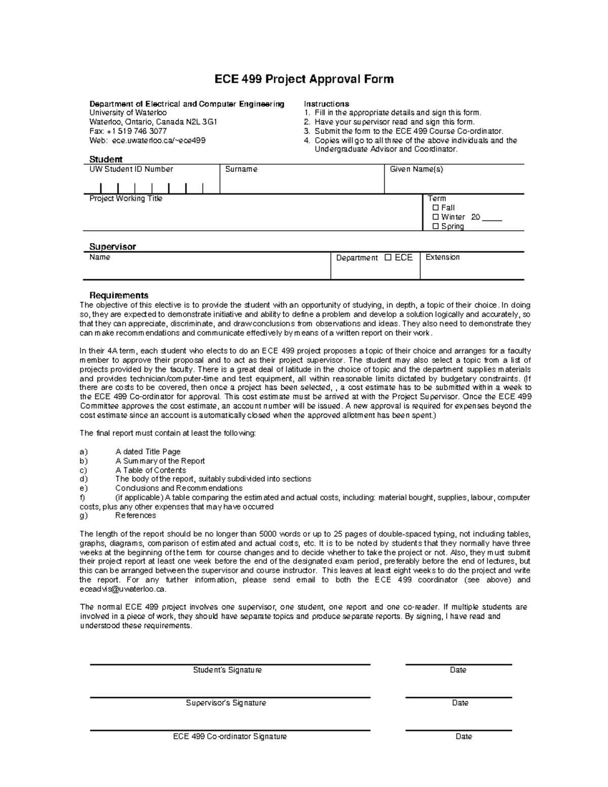 Ece499projectapprovalform - ECE 499 Project Approval Form Department of ...