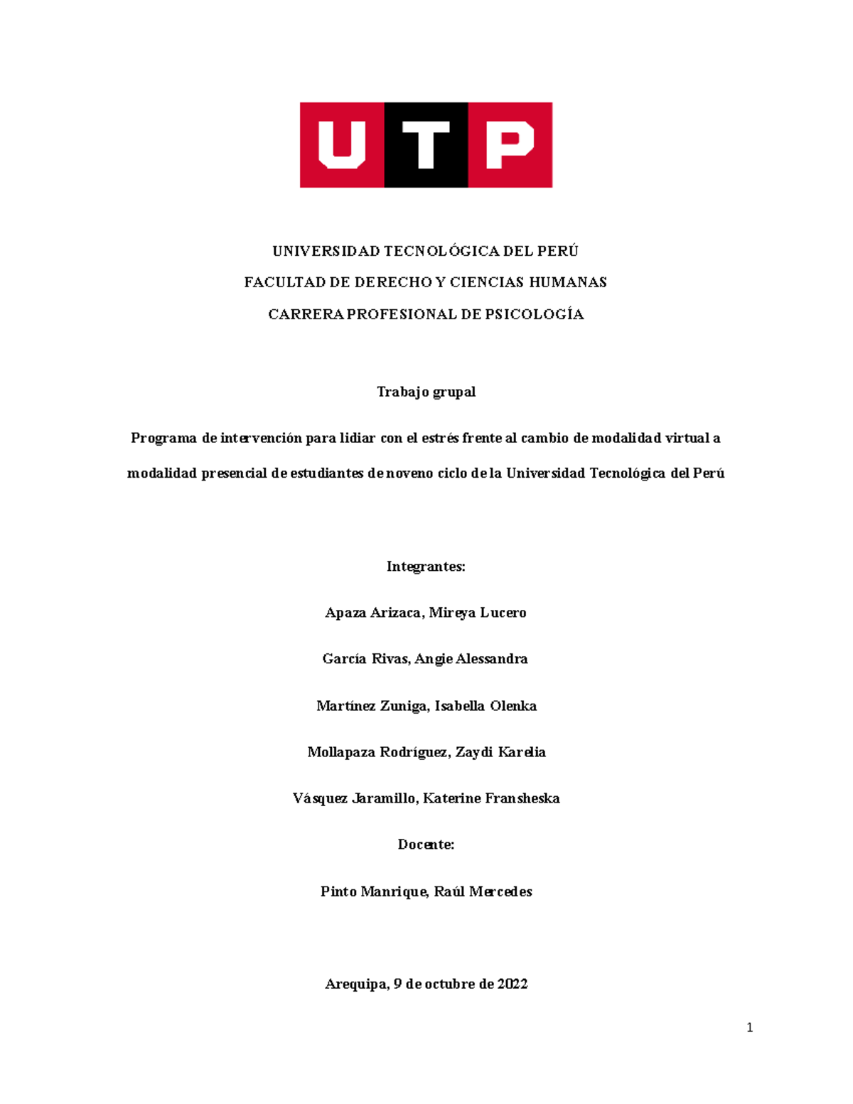 Trabajo grupal - Dinámica de grupos.docx - UNIVERSIDAD TECNOLÓGICA DEL ...