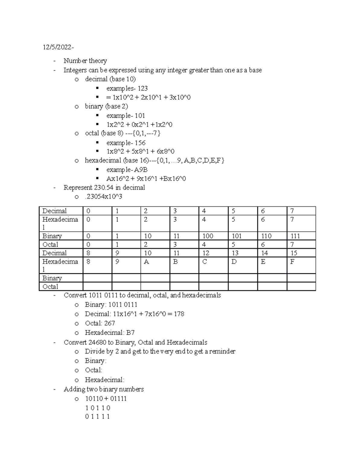 Lec 23 - Lecture and Book notes - 12/5/2022- Number theory Integers can ...
