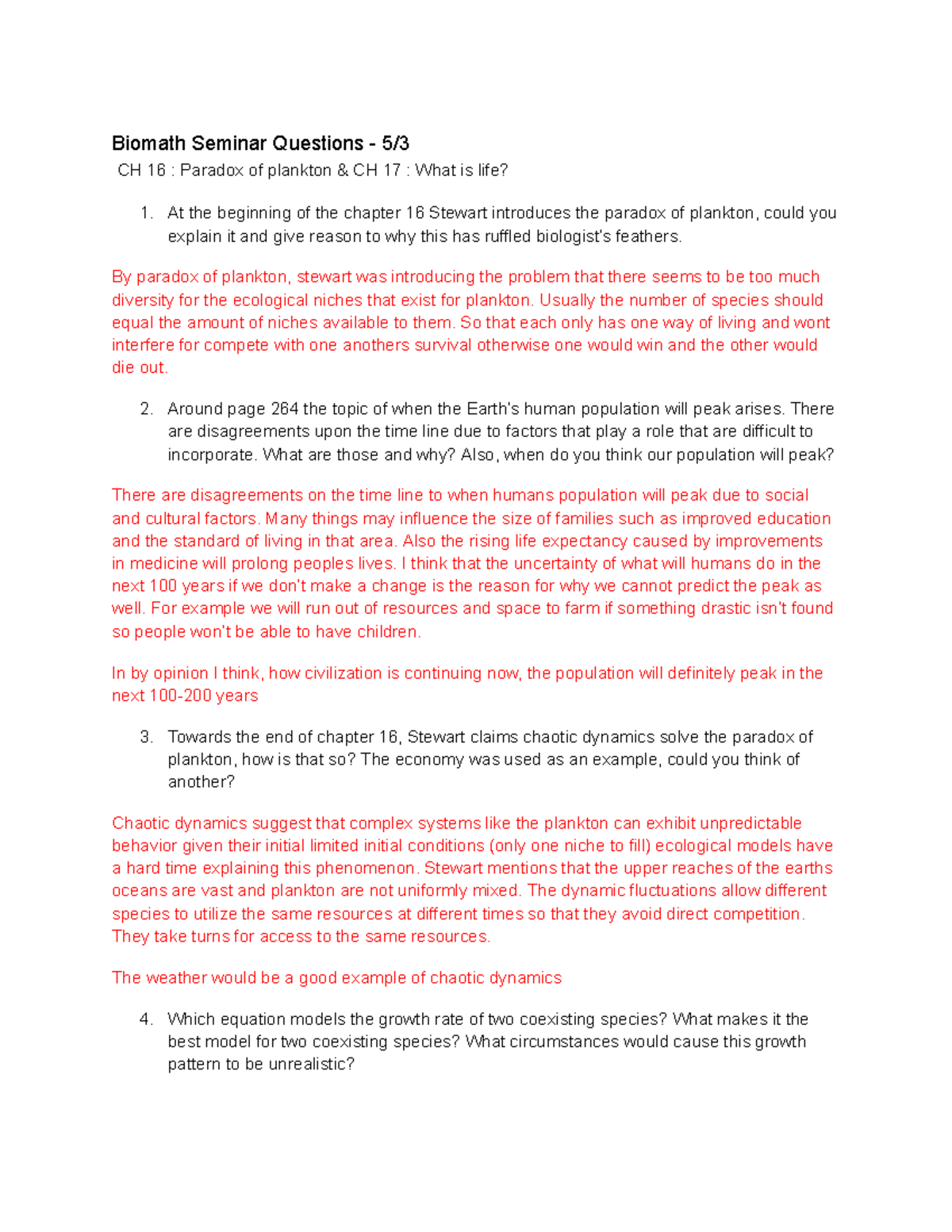 Biosem discussion 12 Qs - Biomath Seminar Questions - 5/ CH 16 ...