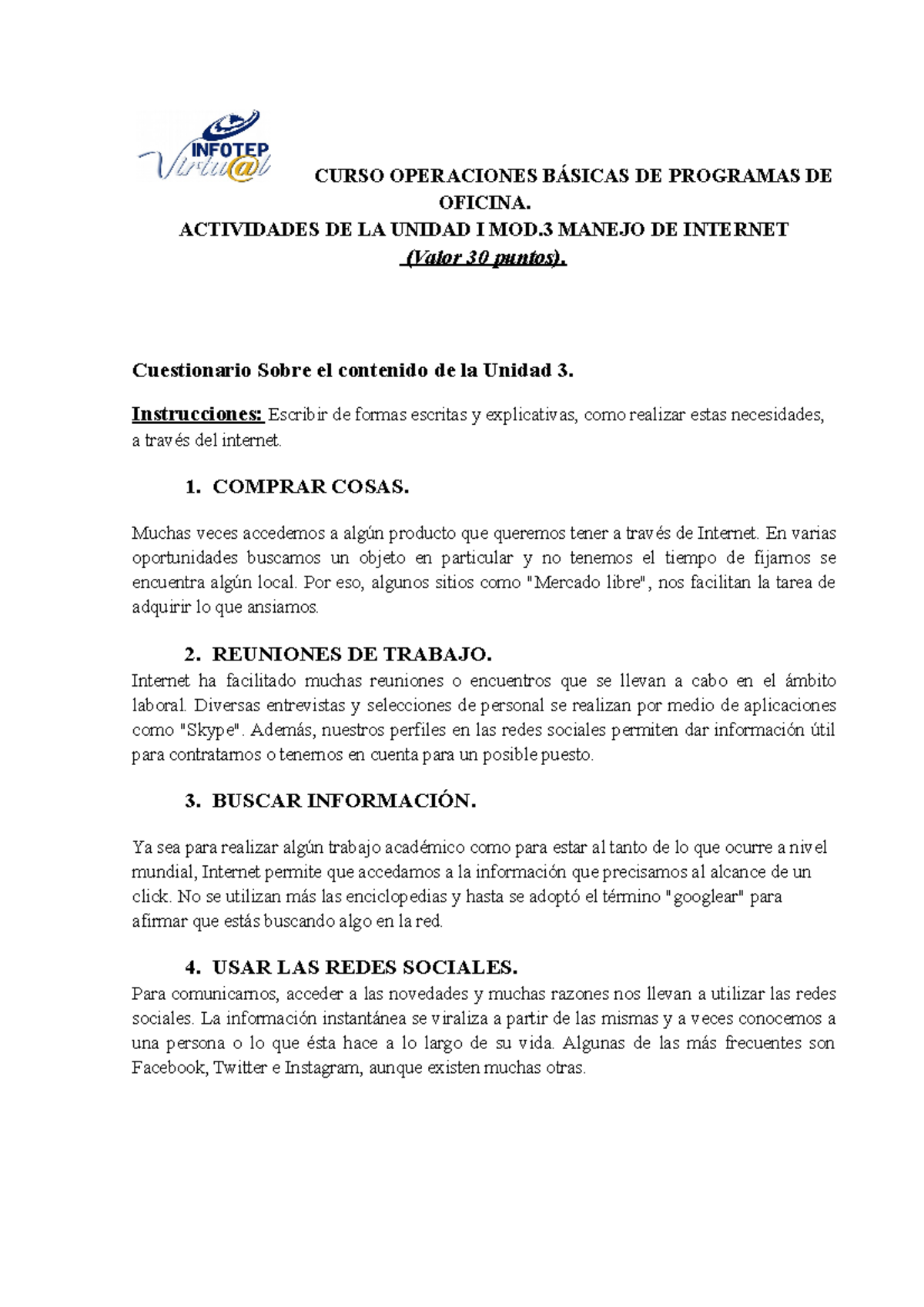 Actividad 1 Módulo 3 de Manejo de Internet - CURSO OPERACIONES BÁSICAS ...