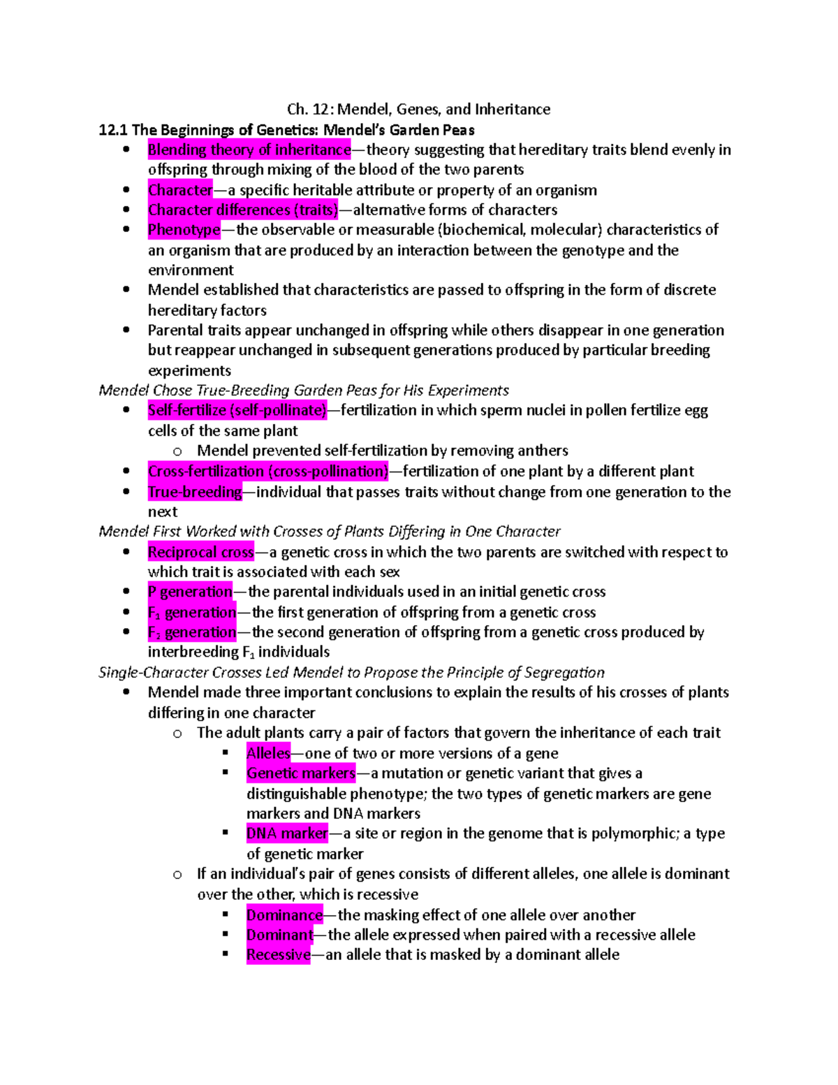 Ch 12 Mendel, Genes, and Inheritance Notes - Ch. 12: Mendel, Genes, and ...