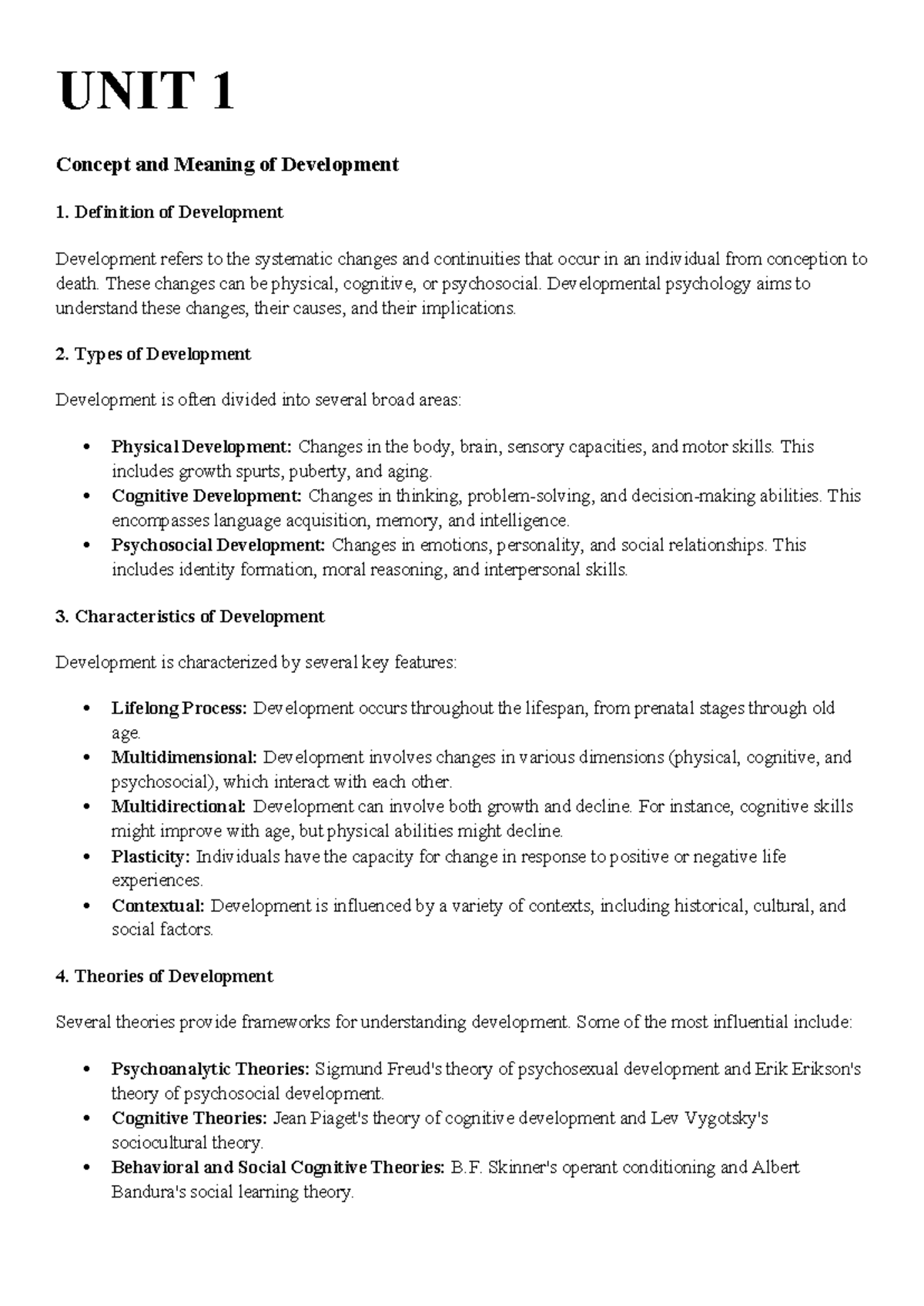 Unit 1 - Summaries for the lectures - UNIT 1 Concept and Meaning of Development 1. Definition of ...