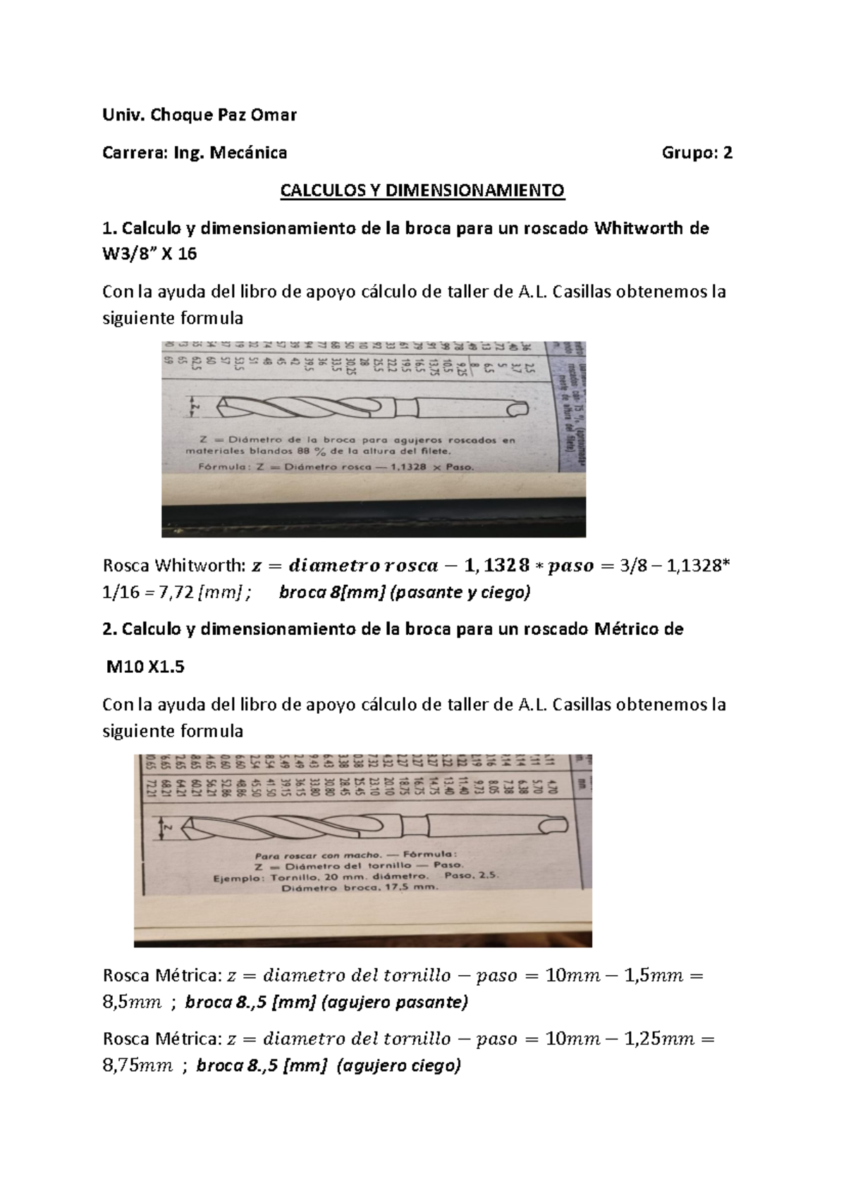 Calculo de la broca - apundes de examen - Univ. Choque Paz Omar Carrera ...