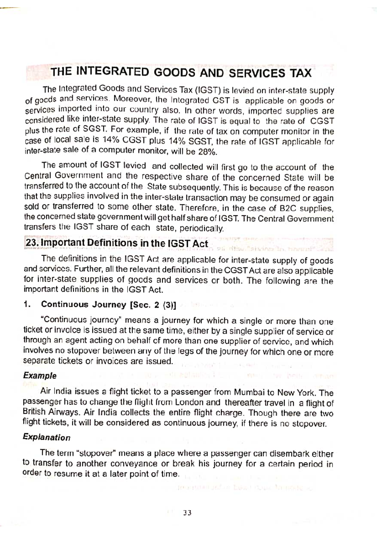 IGST and importance definitions - Goods and Service Tax - Studocu