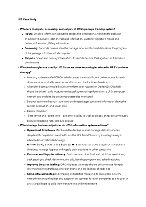 UPS competes globally with information technology case study - BBUS 215 ...