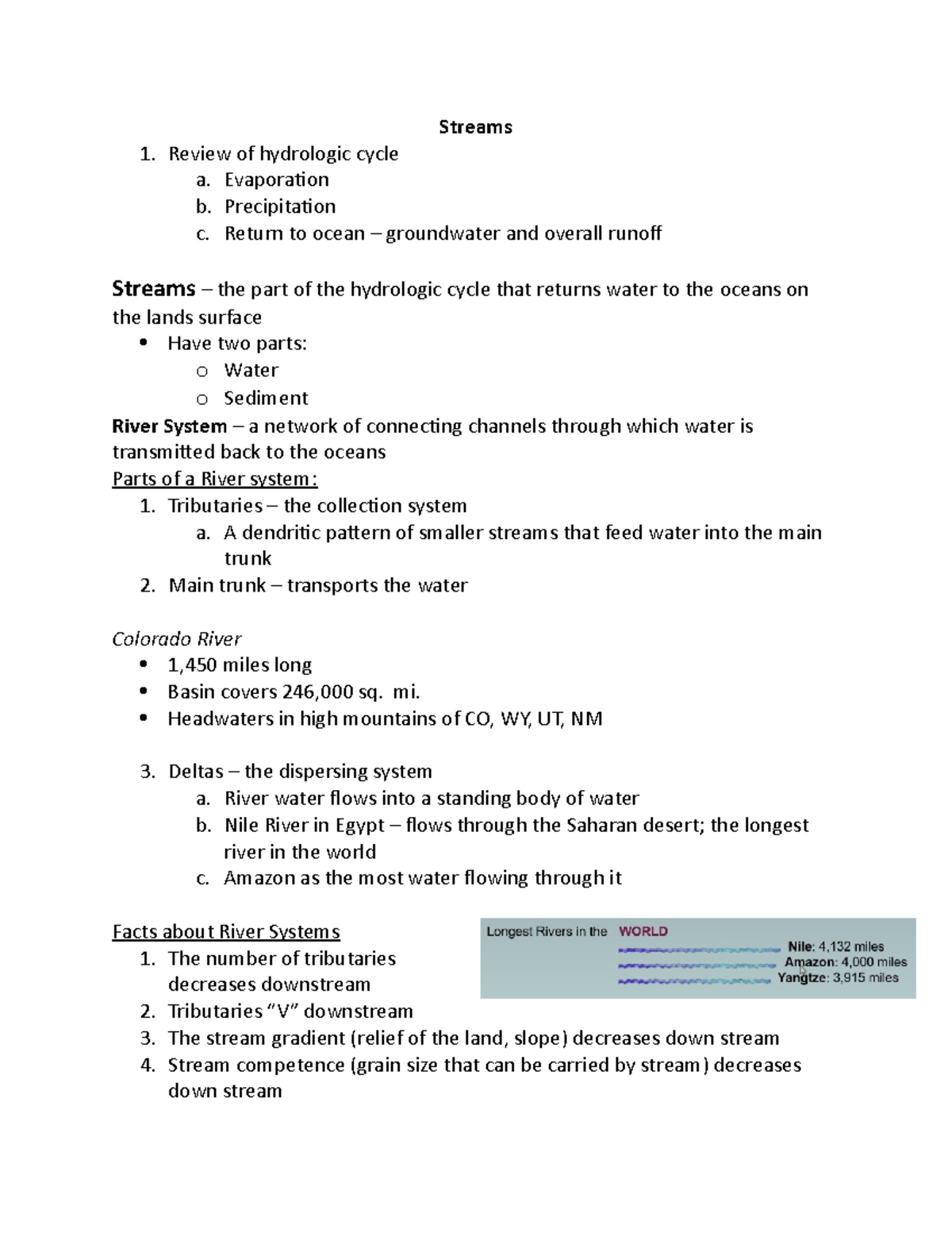 Streams Lecture Notes - Streams Review of hydrologic cycle a ...