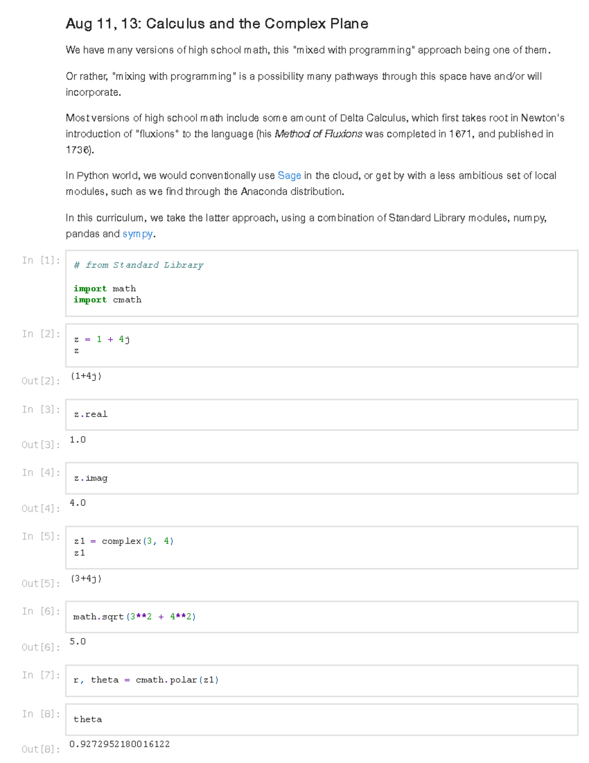 Calculus with Python - Aug 11, 13: Calculus and the Complex Plane We ...