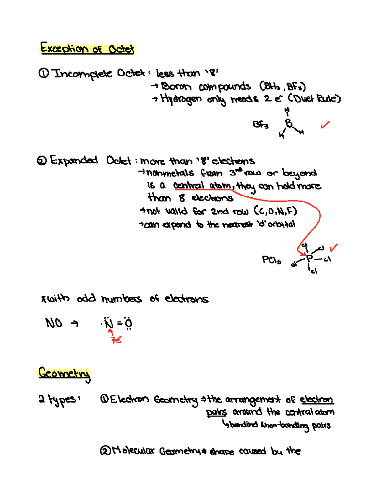 Chapter 5 Notes - Bishnu. Molecular Geometry. - Exception of Octet 1 ...