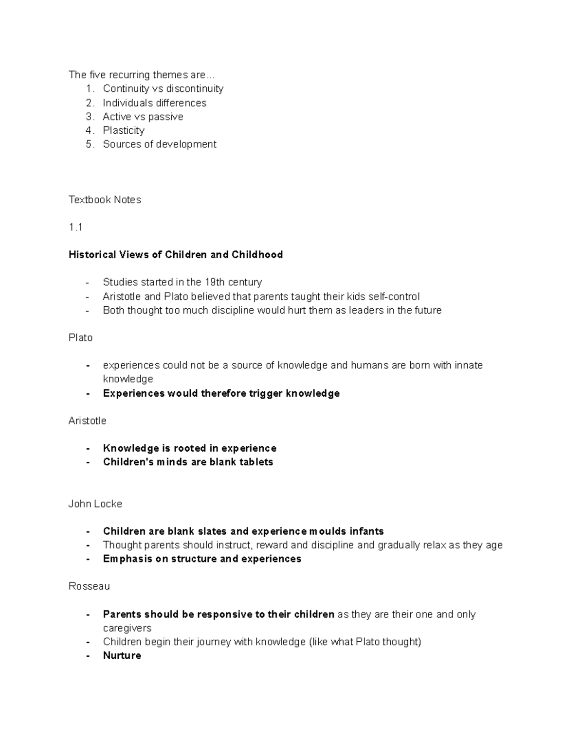 History of Child Development - The five recurring themes are... 1 ...