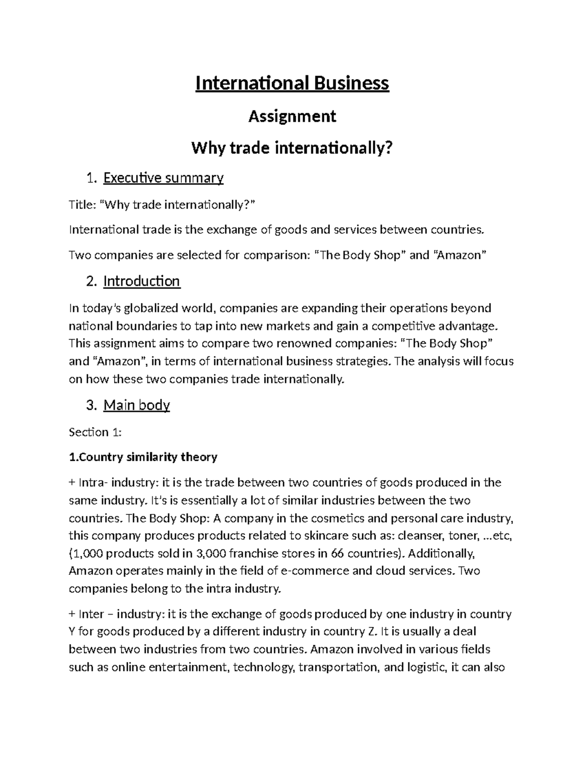 Assignment - student - International Business Assignment Why trade ...