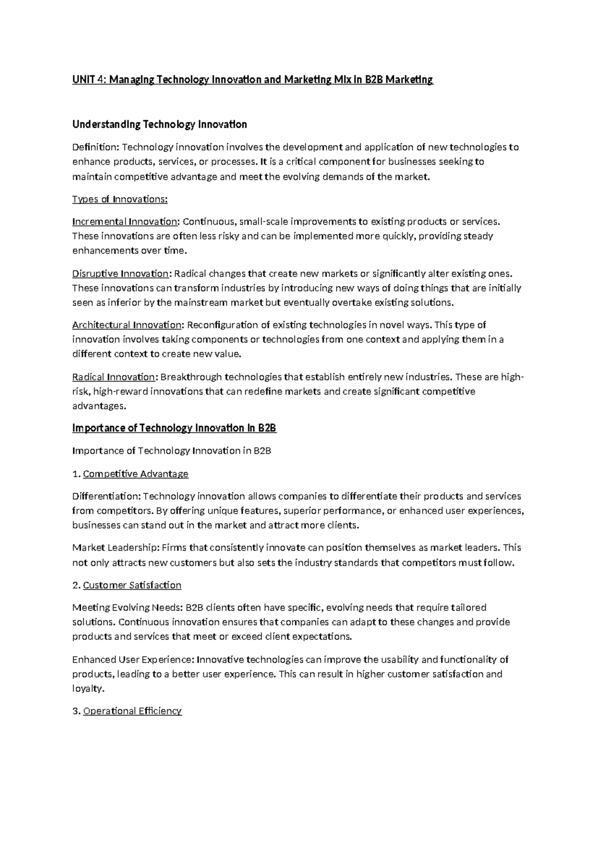 UNIT 5 Managing Technology Innovation and Marketing Mix in B2B ...