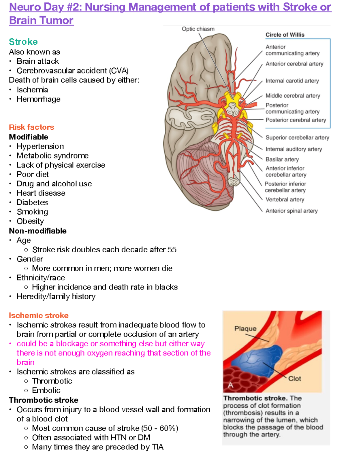 Neuro Day 2 - Neruo day 2 lecture notes - Neuro Day #2: Nursing ...