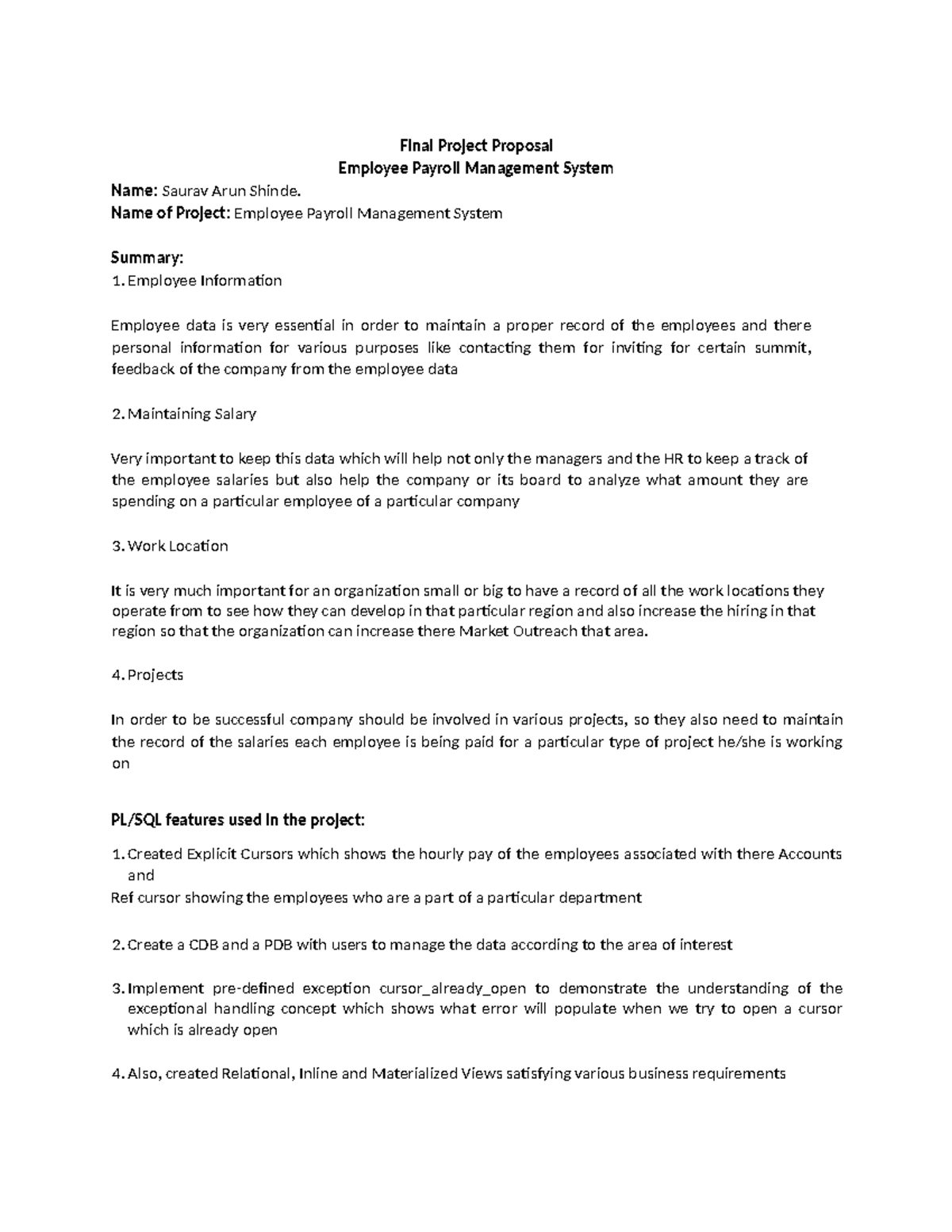 Employee Payroll Management System - Final Project Proposal Employee ...