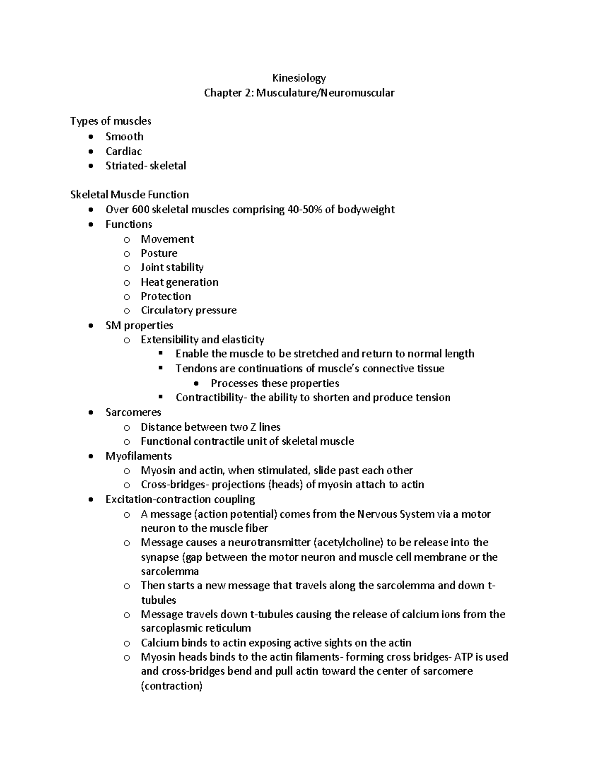 Kinesiology Chapter 2 Notes - Kinesiology Chapter 2: Musculature ...