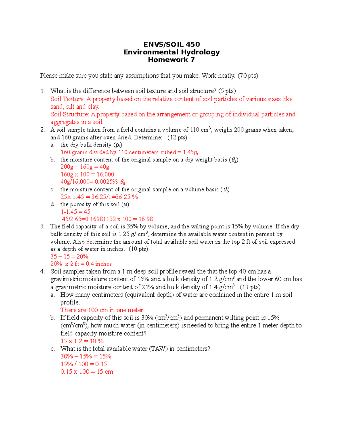 Environmental science 450 - ENVS/SOIL 450 Environmental Hydrology ...