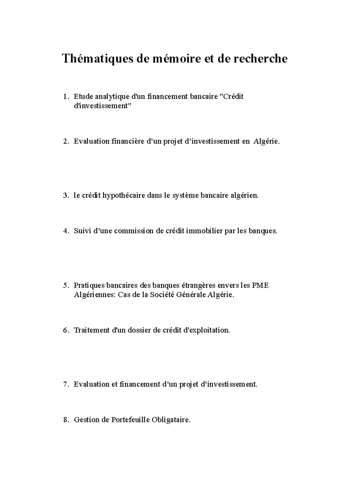 Thémes memoires - Notes de cours themes - Thématiques de mémoire et de ...