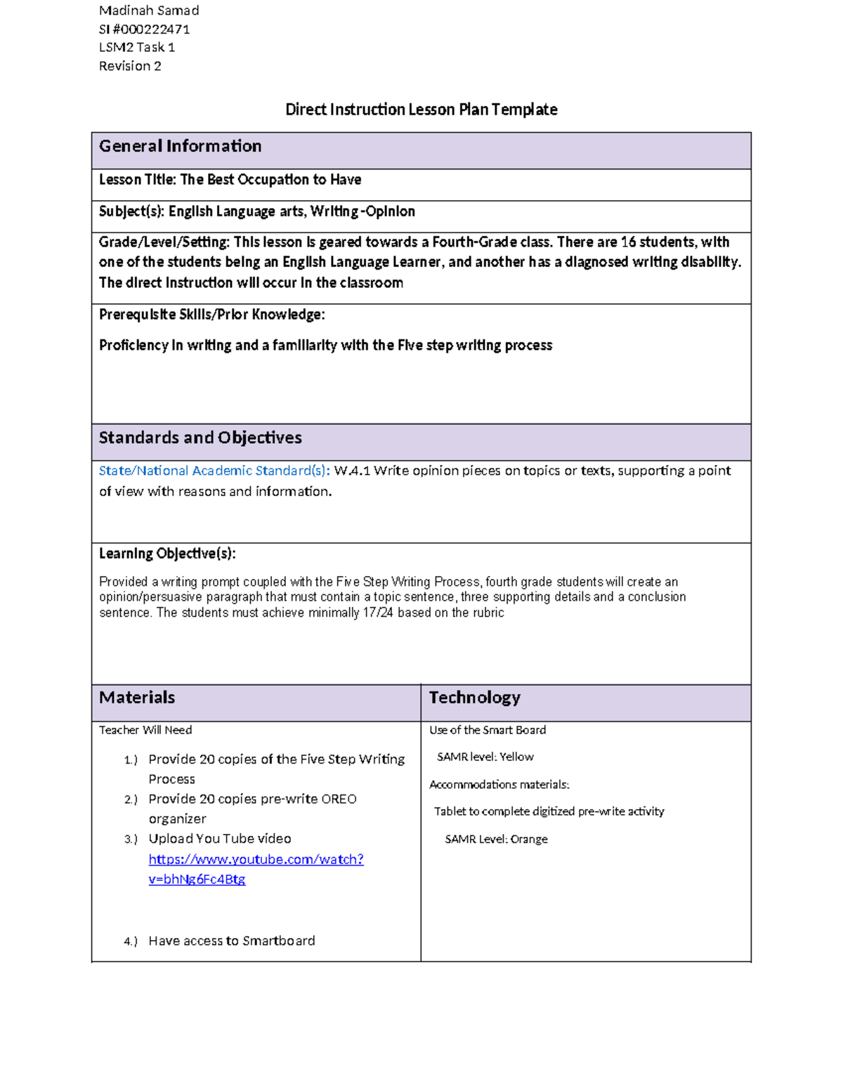 LSM2 Task 1 revision 2 - TASK - SI LSM2 Task 1 Revision 2 Direct Instruction Lesson Plan ...