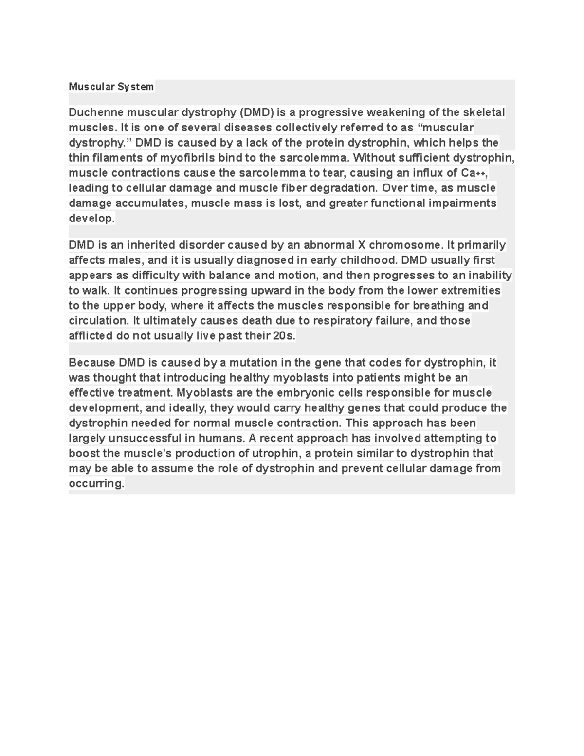 Biology Notes 29 - All about muscles - Muscular System Duchenne ...