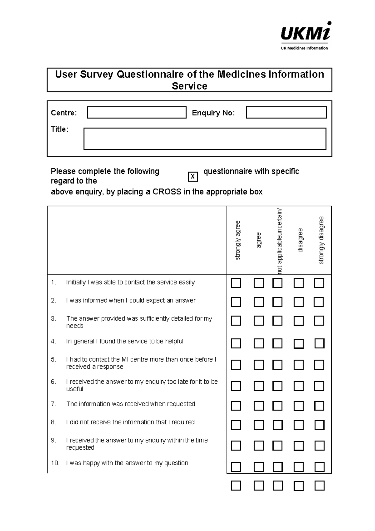 Questionnaire Template 02 - User Survey Questionnaire of the Medicines ...