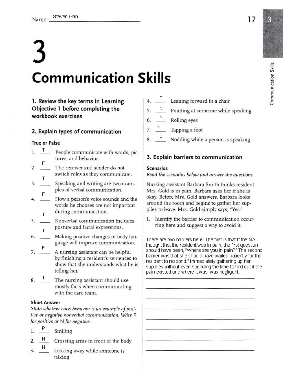Work Book Exercises Chapter 3 Pdf 3 Name 1 5 7 Communication Skills I