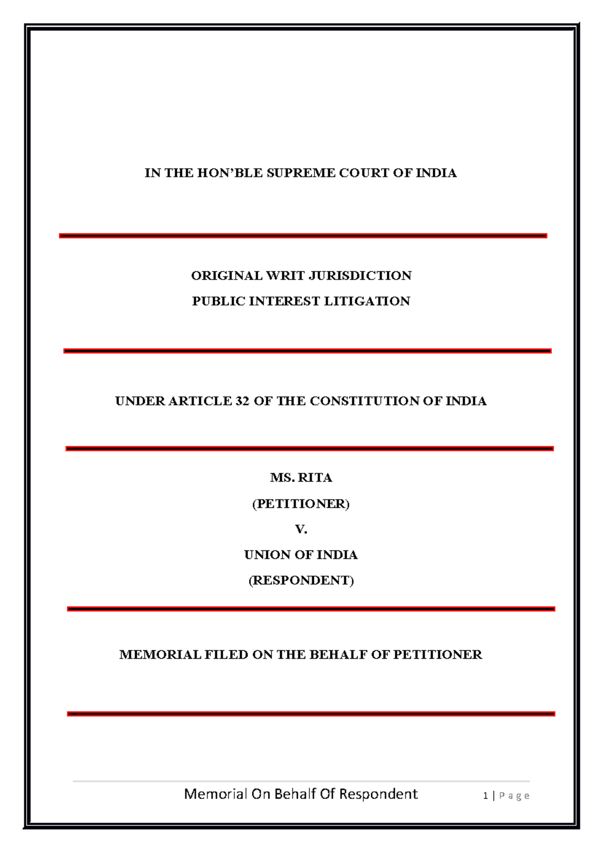 Family MOOT Shristy - MEMORIAL - IN THE HON’BLE SUPREME COURT OF INDIA ...