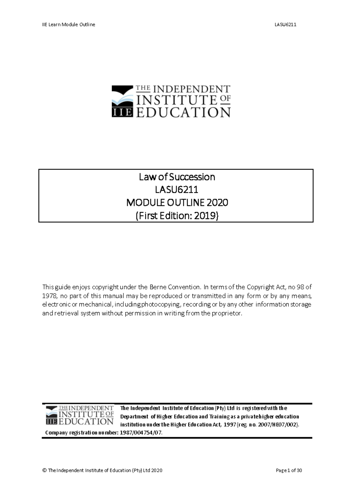 LASU6211 Learn Module Outline - Law of Succession LASU MODULE OUTLINE ...