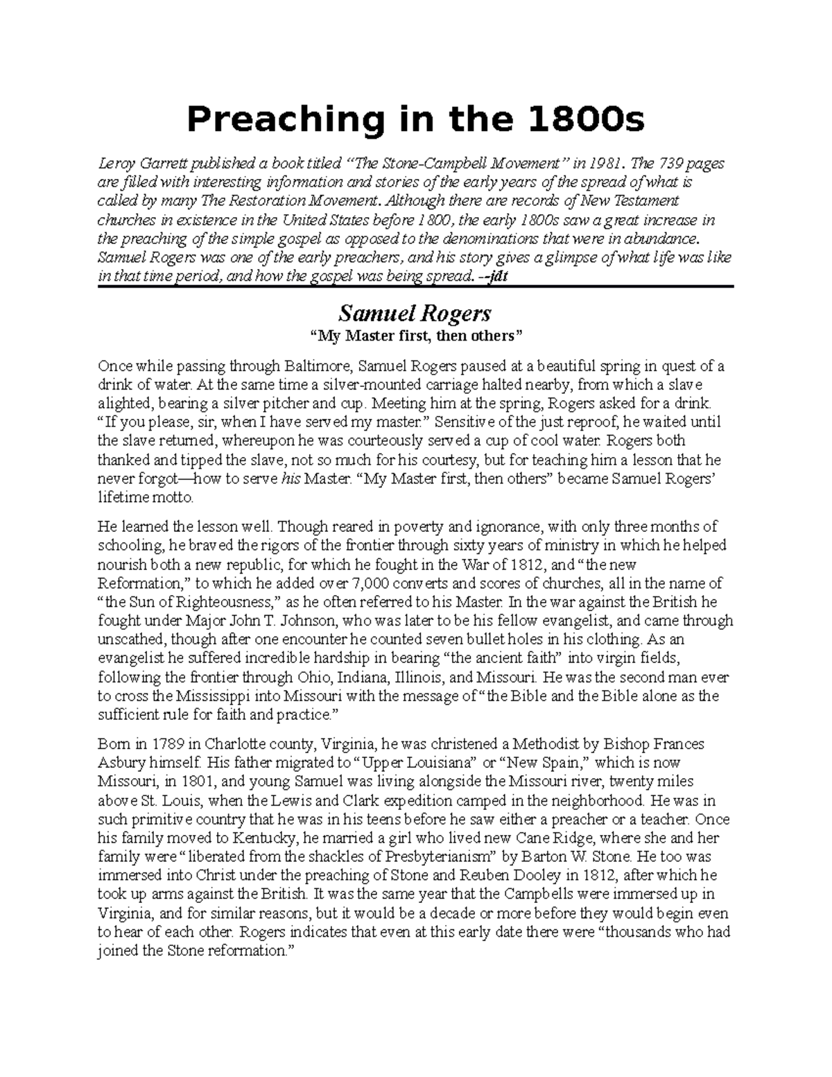 Preaching in the 1800s - asdwasd - Preaching in the 1800s Leroy Garrett ...