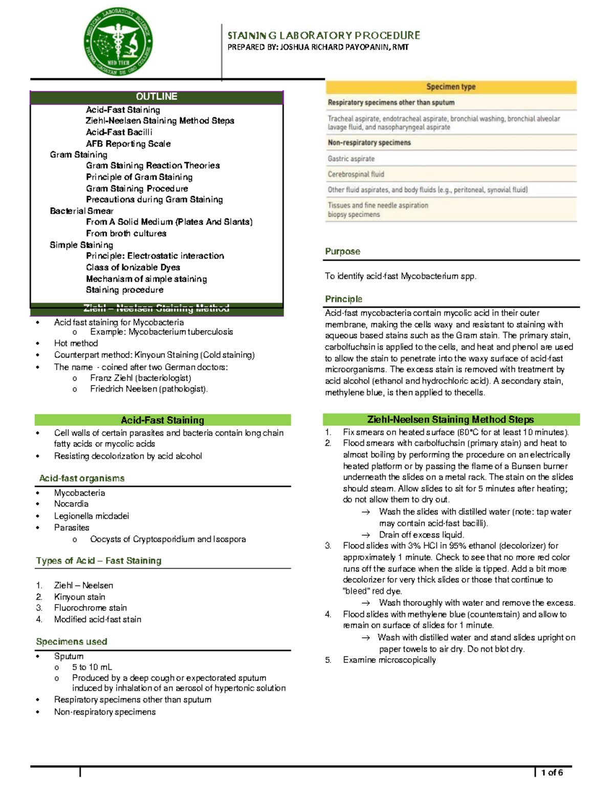 Staining- Laboratory- Procedure - Medical Laboratory Science - LICEO U ...