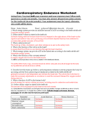 Cardiorespiratory Endurance Worksheet - Cardiorespiratory Endurance ...