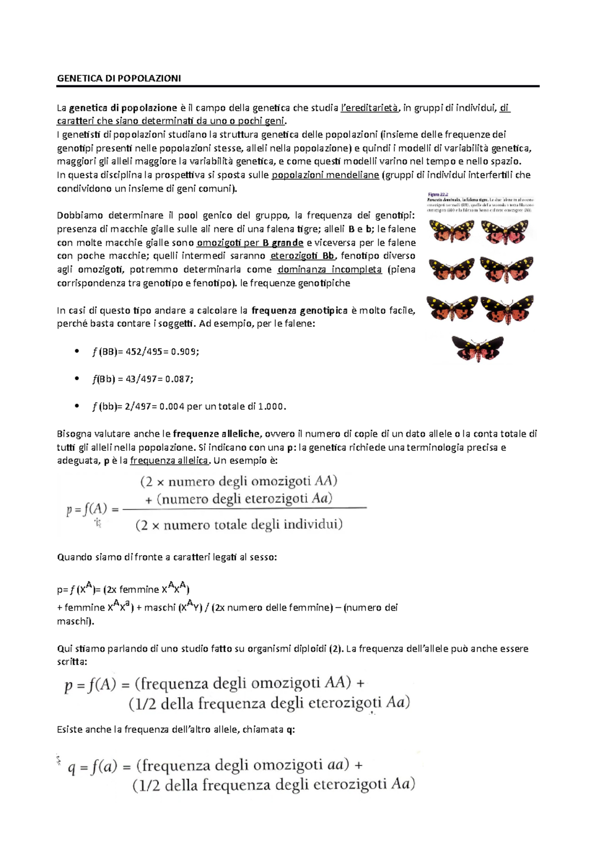 2) Genetica di popolazione - GENETICA DI POPOLAZIONI La genetica di ...