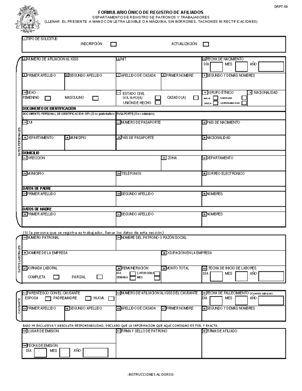 DRPT-59 Actualización DE Datos - FORMULARIO ÚNICO DE REGISTRO DE ...