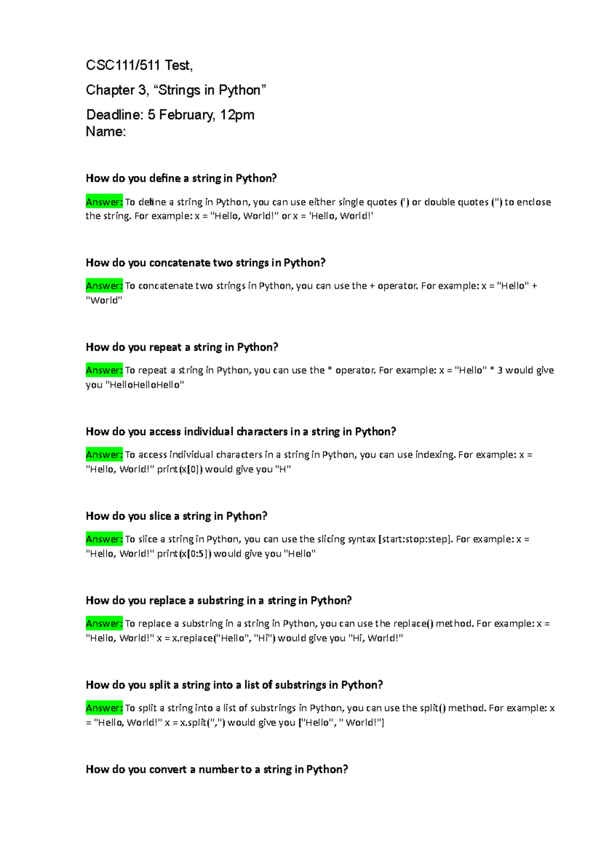 CSC111-Strings-TEST - Test assignement "Strings" for CSC111 class, due ...