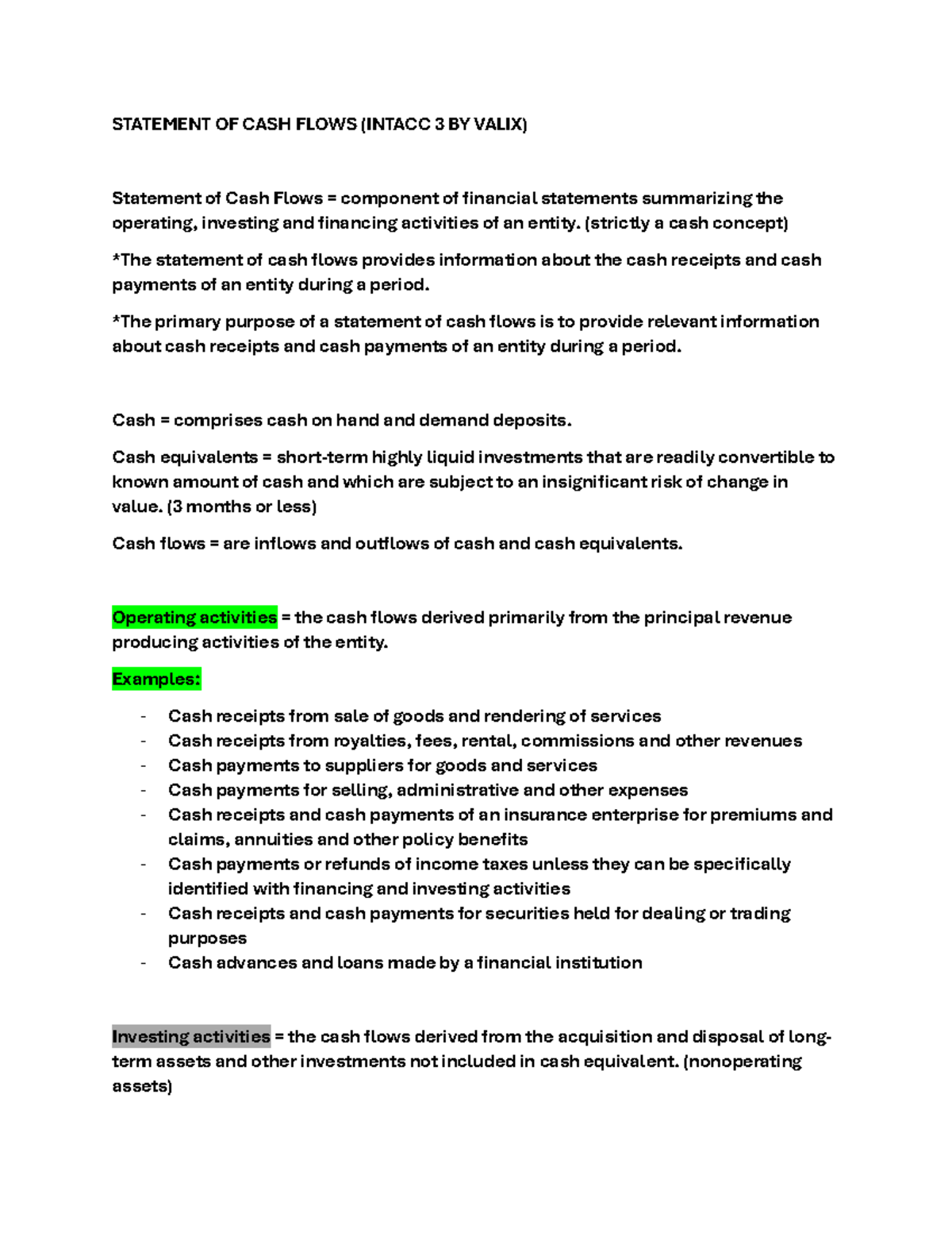 Statement OF CASH Flows - STATEMENT OF CASH FLOWS (INTACC 3 BY VALIX ...