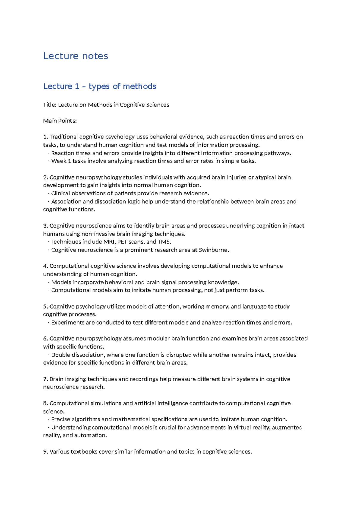 Lecture Notes - Lecture notes Lecture 1 – types of methods Title ...