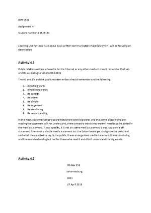 DPR1501 Assignment 02 - N A ME : N Q O B I L E I MMA C U L A T E S U R N A ME : MA N Z I N I S T ...