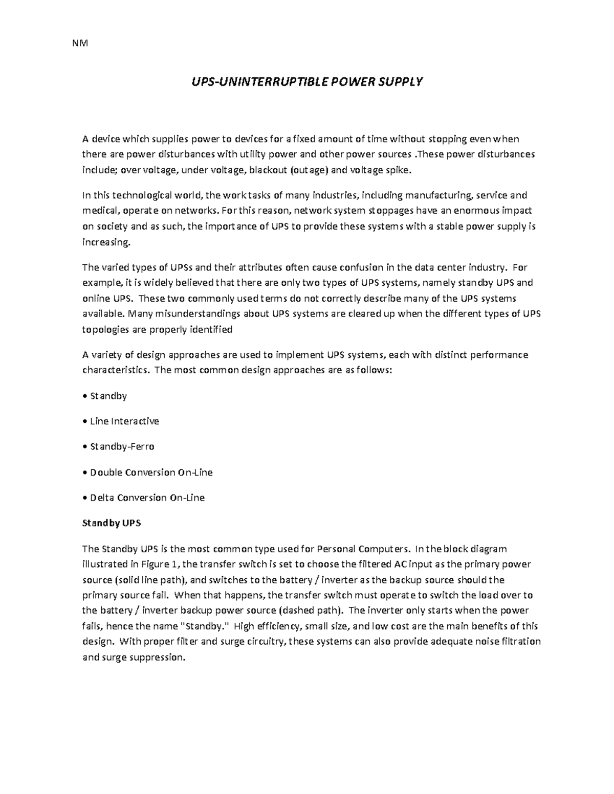 UPS notes pdf - UPS-UNINTERRUPTIBLE POWER SUPPLY A device which ...