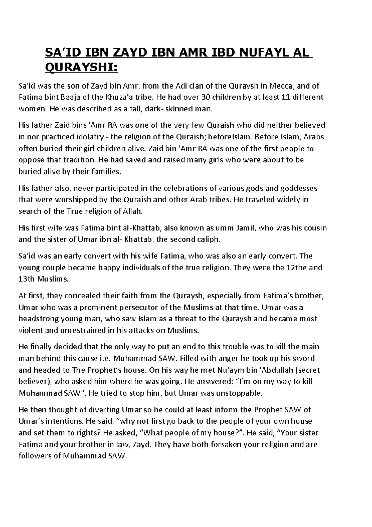 Said Ibn Zayd - Biography of the great scholars of Islam. Biography of ...