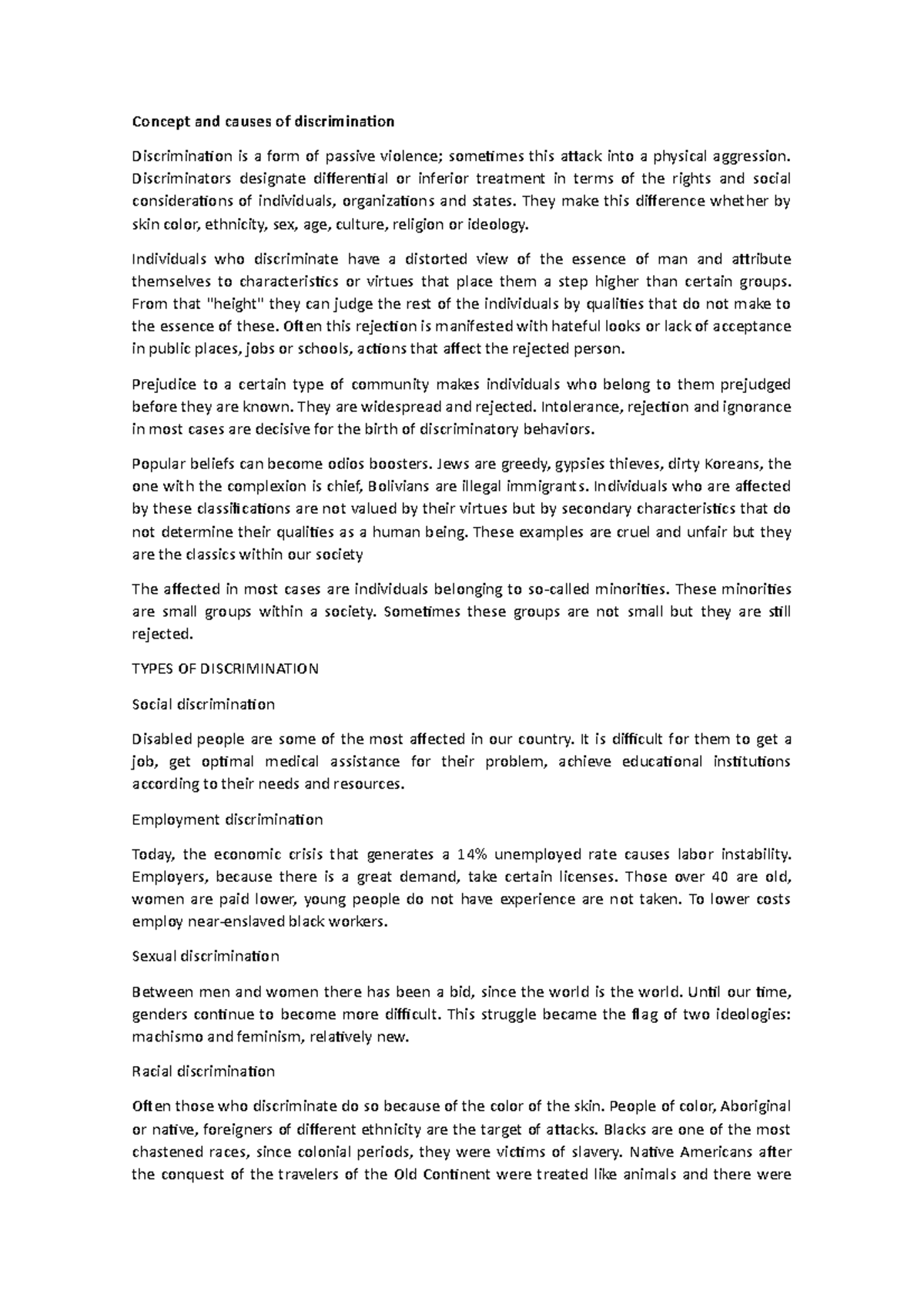 Concept and causes of discrimination - Concept and causes of ...