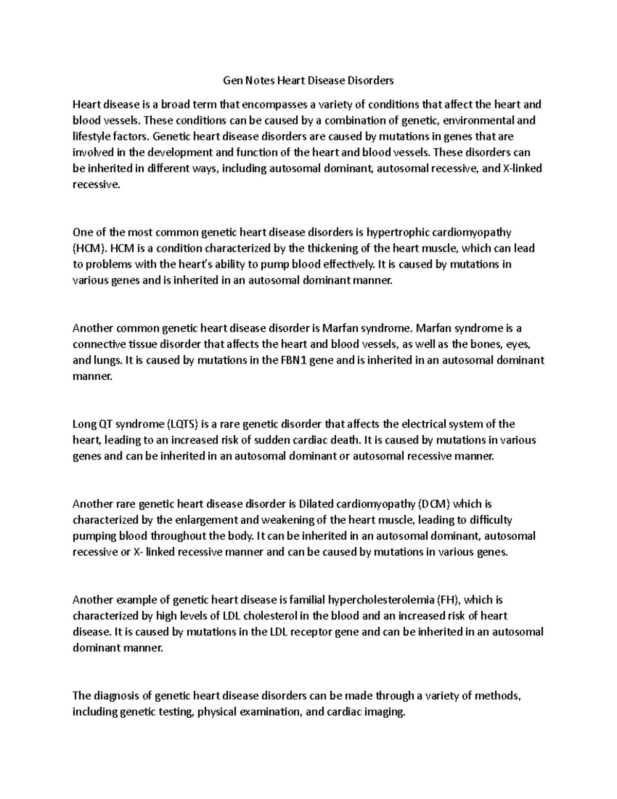 Gen Notes Heart Disease Disorders - These conditions can be caused by a ...