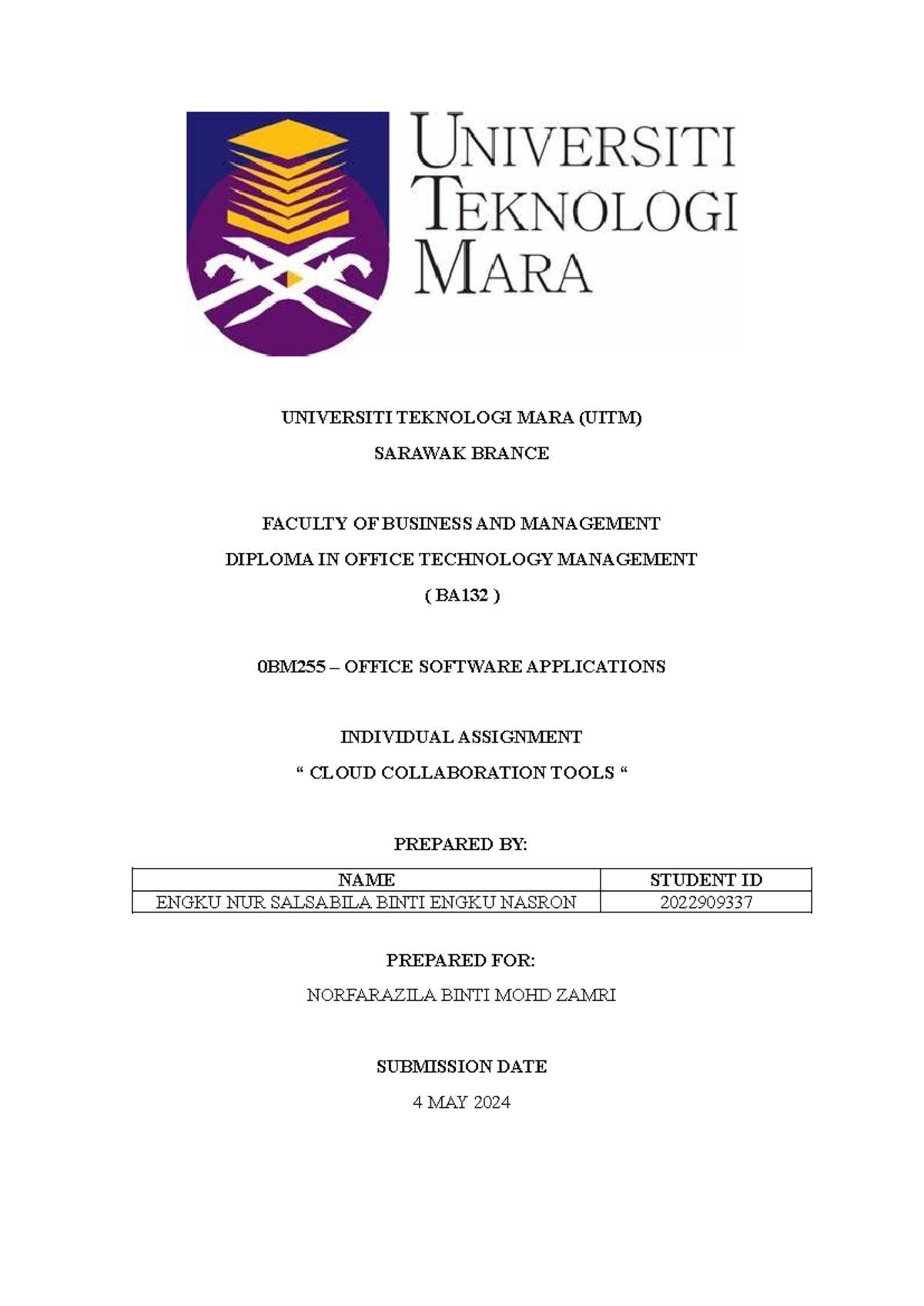 Universiti Teknologi MARA - UNIVERSITI TEKNOLOGI MARA (UITM) SARAWAK ...