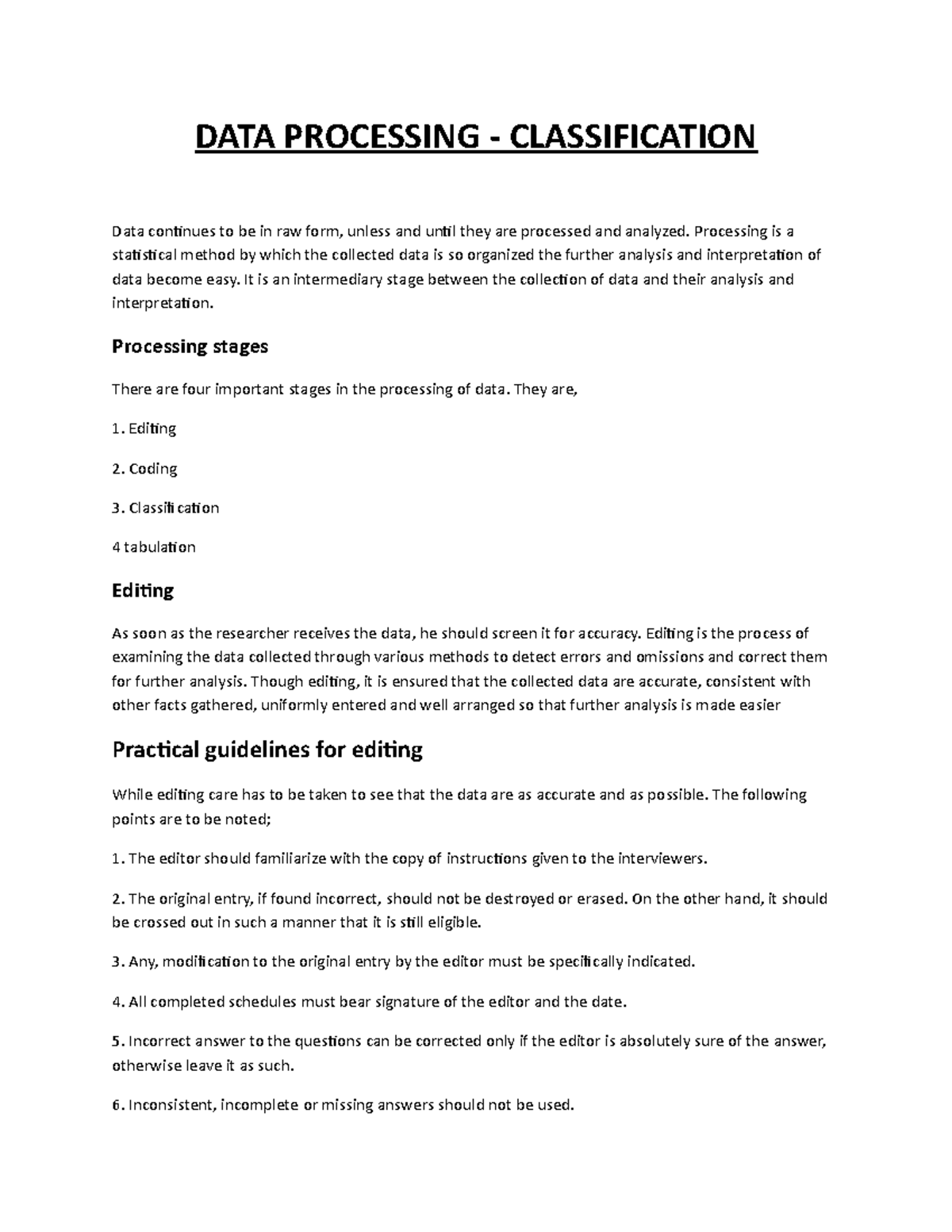 Business Research Data Processing Classification - DATA PROCESSING ...