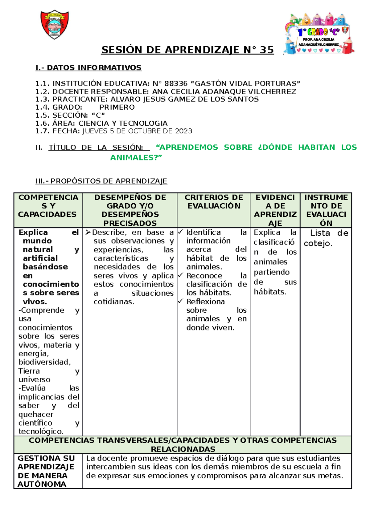 Sesión Ciencia Y Tecnologia- Aprendemos Sobre Dónde Habitan LOS Animales - SESIÓN DE APRENDIZAJE ...