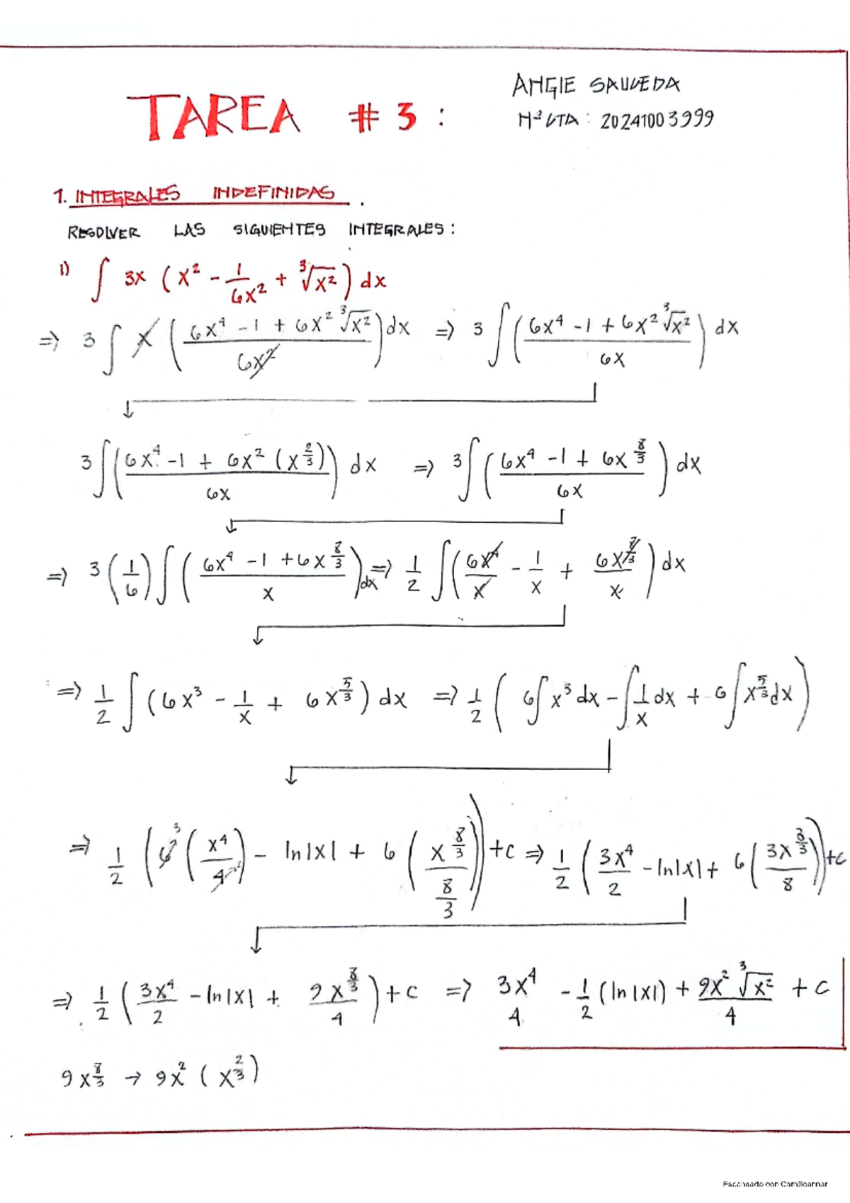 Guía de integrales - ANGIE SAUDEDA TAREA # 3 : HELTA 20241003999 1 ...