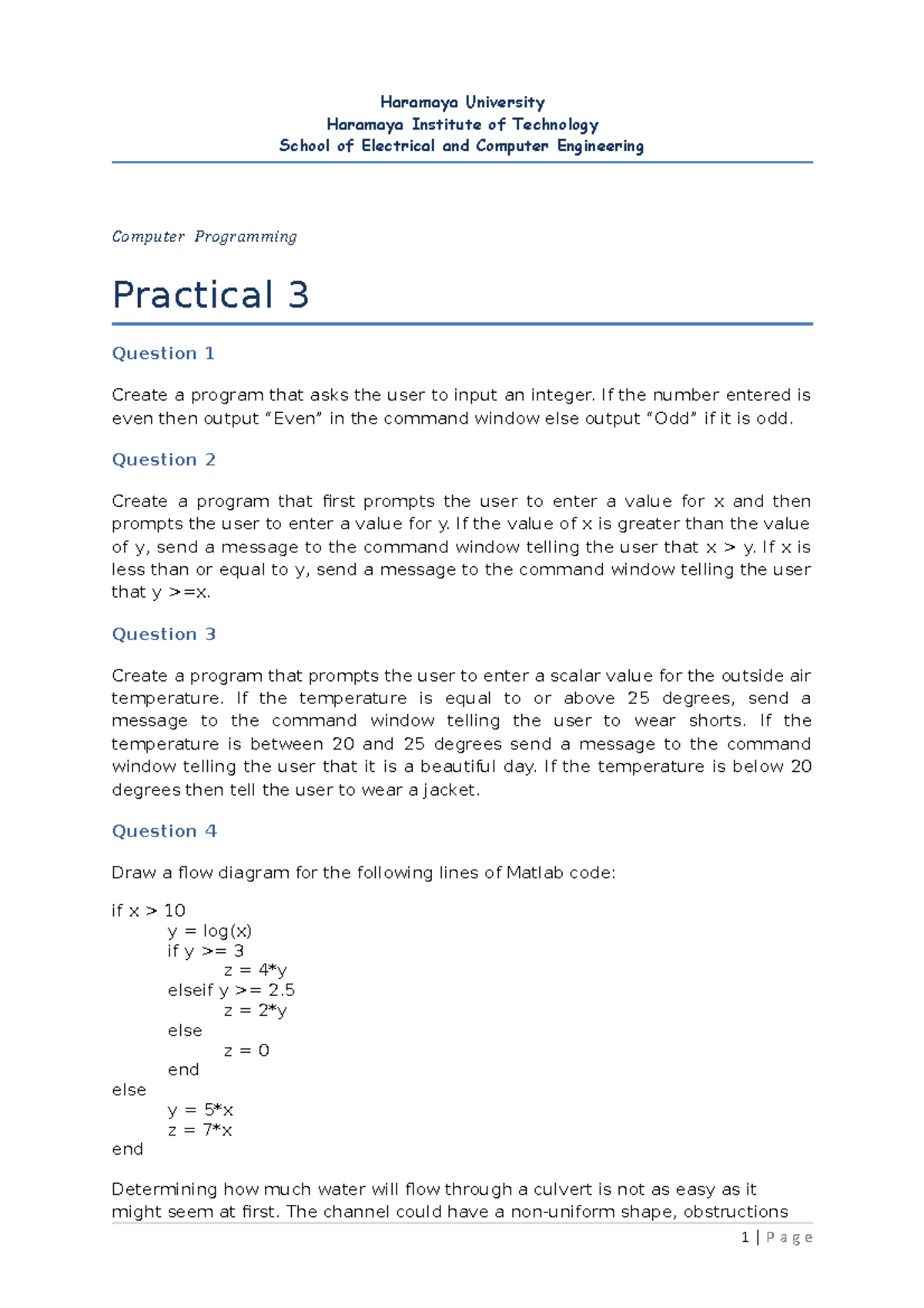 Prac3 - if possible I need a solution for a practical - Haramaya ...